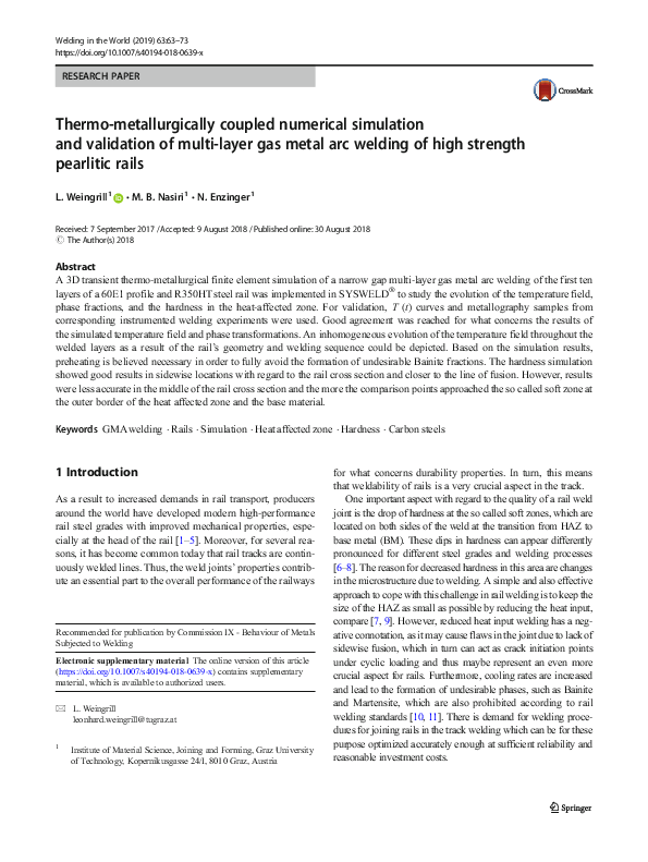 (PDF) Thermo-metallurgically coupled numerical simulation and validation of multi-layer gas ...