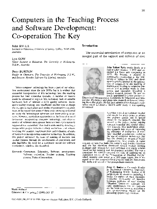 (PDF) Computers in the teaching process and software development: Co-operation the key | Lyn Gow ...