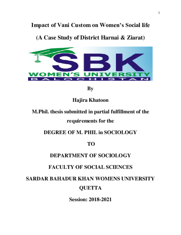 (PDF) Impact of Vani Custom on Women's Social life (A Case Study of ...