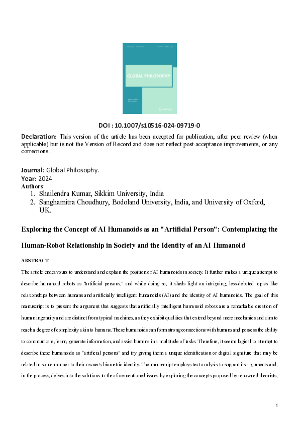 (PDF) Exploring the Concept of AI Humanoids as an "Artificial Person ...