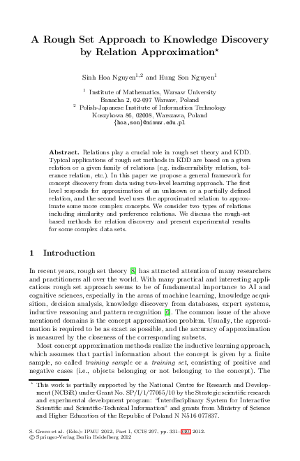 (PDF) A Rough Set Approach to Knowledge Discovery by Relation Approximation