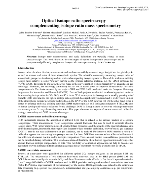 (PDF) Optical isotope ratio spectroscopy – complementing isotope ratio ...