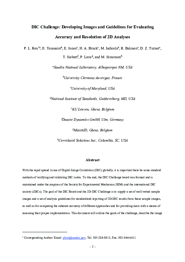 (PDF) DIC Challenge: Developing Images and Guidelines for Evaluating Accuracy and Resolution of ...