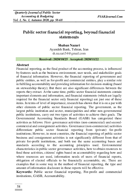 (PDF) Public sector financial reporting, beyond financial statements ...