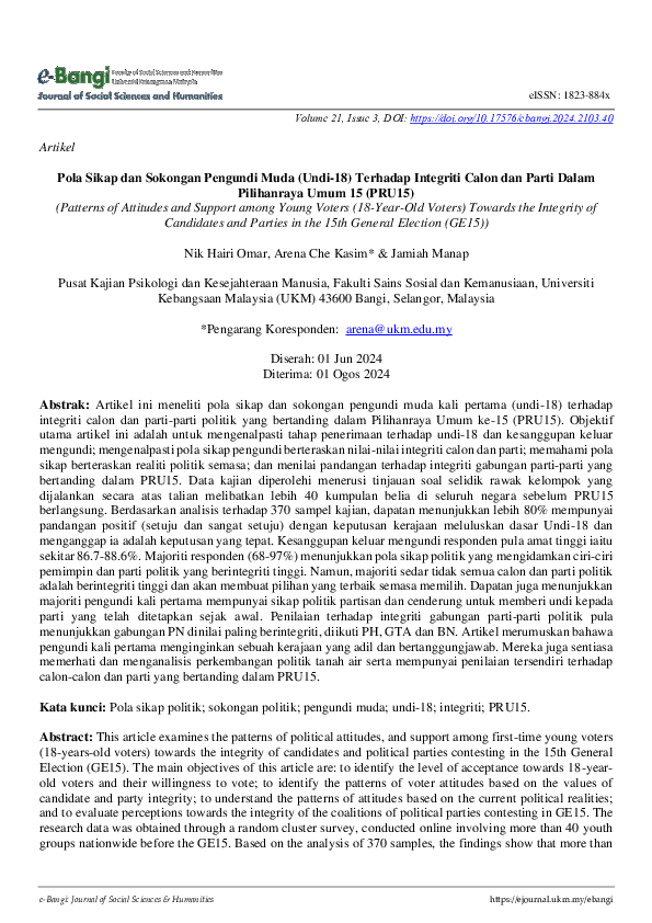 (PDF) Pola Sikap dan Sokongan Pengundi Muda (Undi-18) Terhadap ...