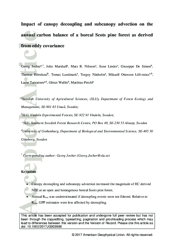 (PDF) Impact of Canopy Decoupling and Subcanopy Advection on the Annual ...