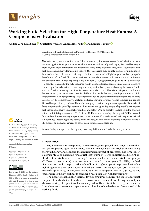 (PDF) Working Fluid Selection for High-Temperature Heat Pumps: A Comprehensive Evaluation