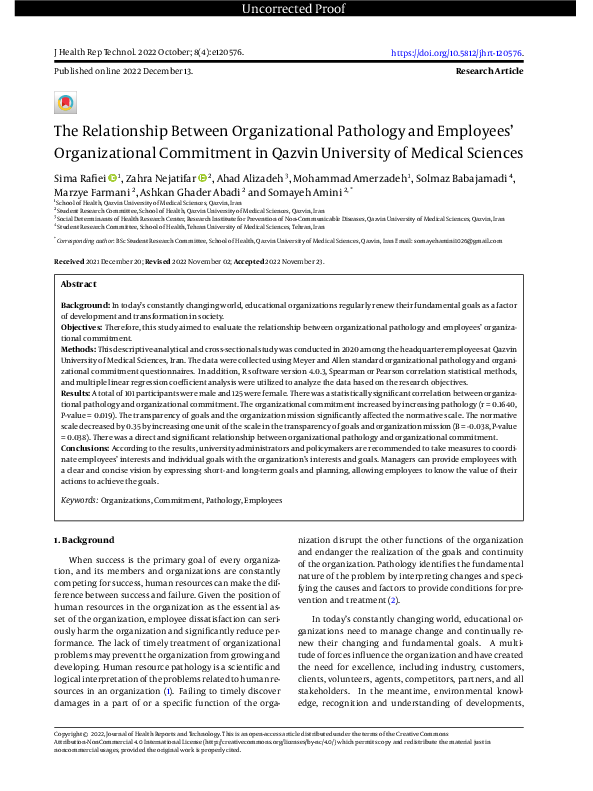 (PDF) The Relationship Between Organizational Pathology and Employees’ Organizational Commitment ...