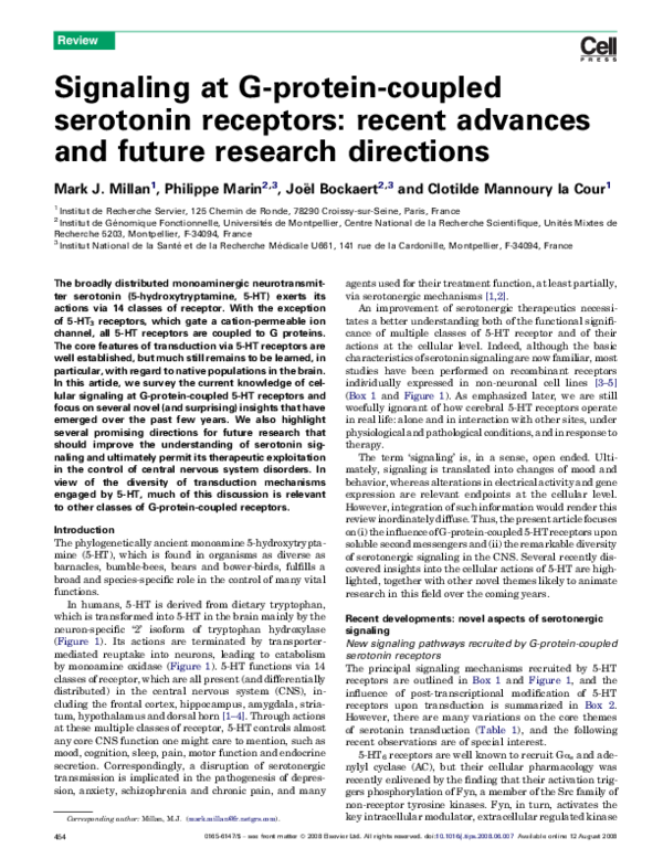 (PDF) Signaling at G-protein-coupled serotonin receptors: recent ...