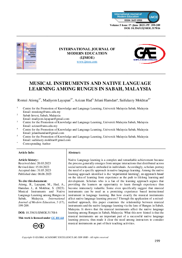 (PDF) Musical Instruments and Native Language Learning Among Rungus in ...