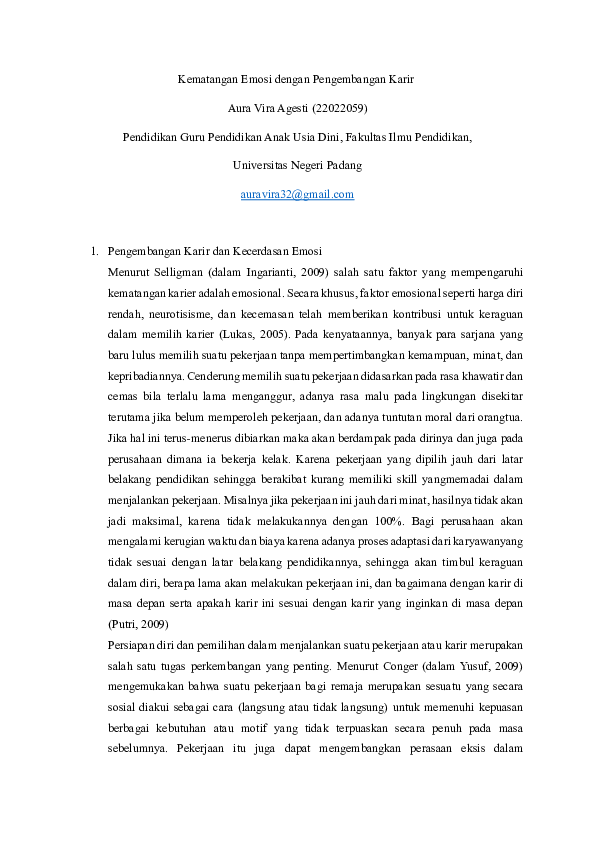 (PDF) Kematangan Emosi dengan Pengembangan Karir