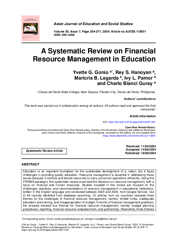 (PDF) A Systematic Review on Financial Resource Management in Education