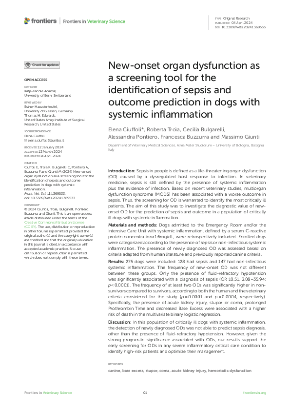 (PDF) New-onset organ dysfunction as a screening tool for the identification of sepsis and ...