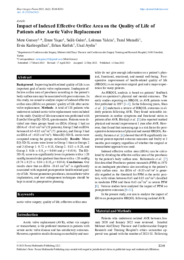 (PDF) Impact of Indexed Effective Orifice Area on the Quality of Life ...