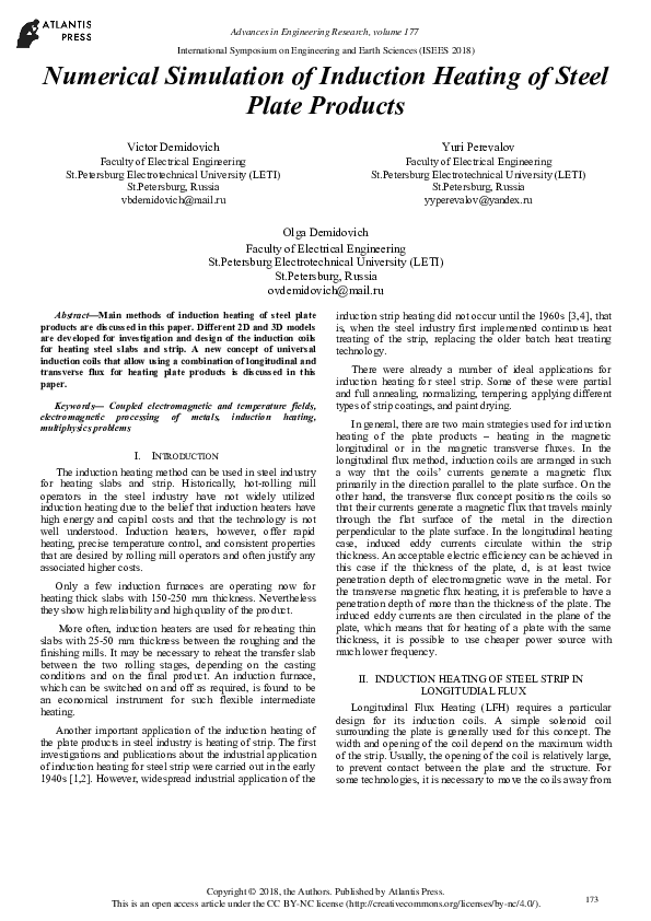 (PDF) Numerical Simulation of Induction Heating of Steel Plate Products