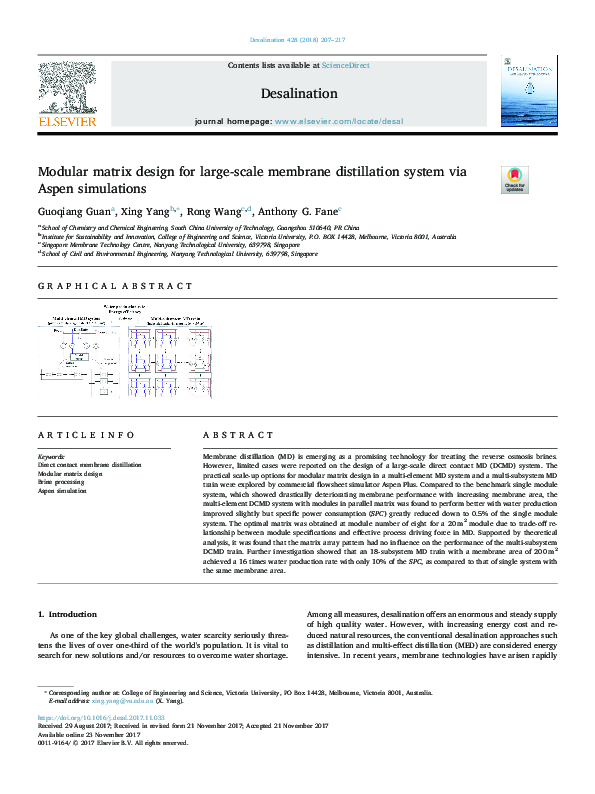 (PDF) Modular matrix design for large-scale membrane distillation ...