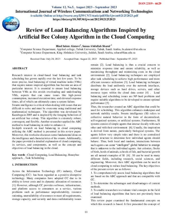(PDF) Review of Load Balancing Algorithms Inspired by Artificial Bee Colony Algorithm in the ...