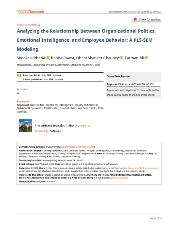 (PDF) Analyzing the Relationship Between Organizational Politics, Emotional Intelligence, and ...