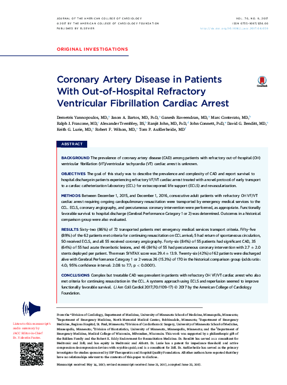 (PDF) Coronary Artery Disease in Patients With Out-of-Hospital ...