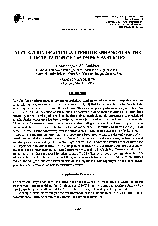 (PDF) Nucleation of acicular ferrite enhanced by the precipitation of ...