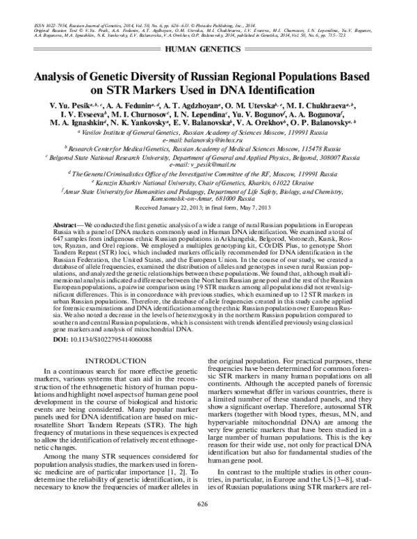 (PDF) Analysis of genetic diversity of Russian regional populations ...
