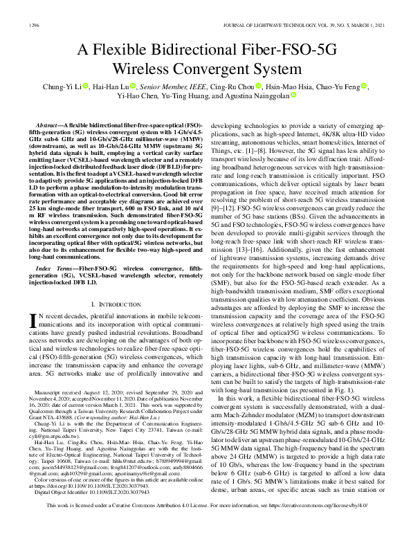 (PDF) A Flexible Bidirectional Fiber-FSO-5G Wireless Convergent System