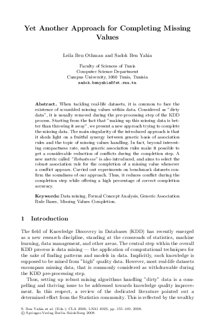 (PDF) Yet Another Approach for Completing Missing Values