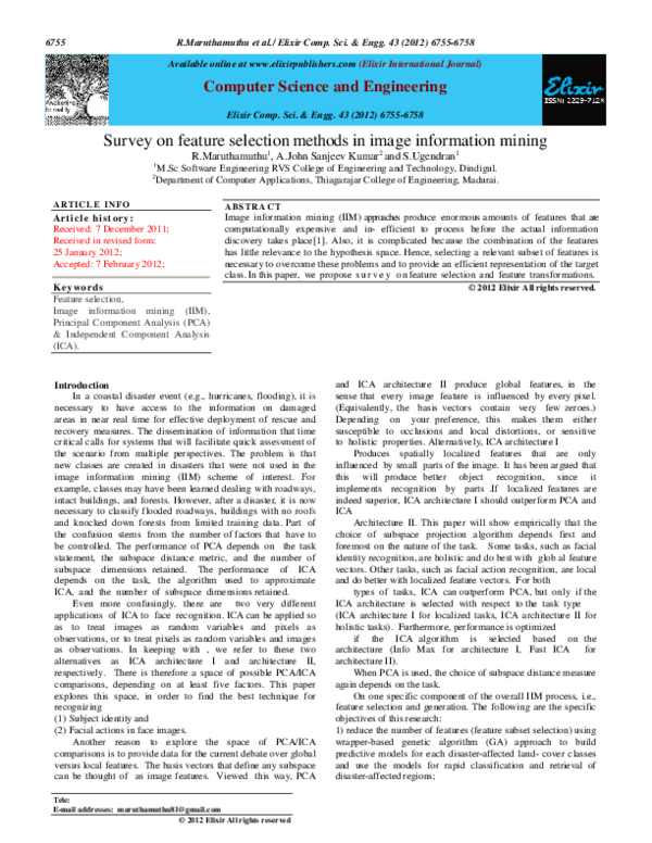 (PDF) Survey on feature selection methods in image information mining