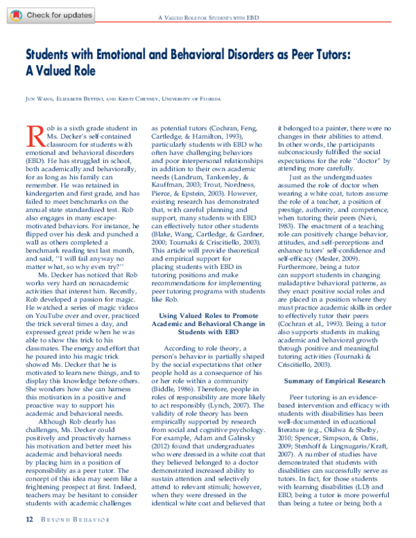 (PDF) Students with Emotional and Behavioral Disorders and Their ...