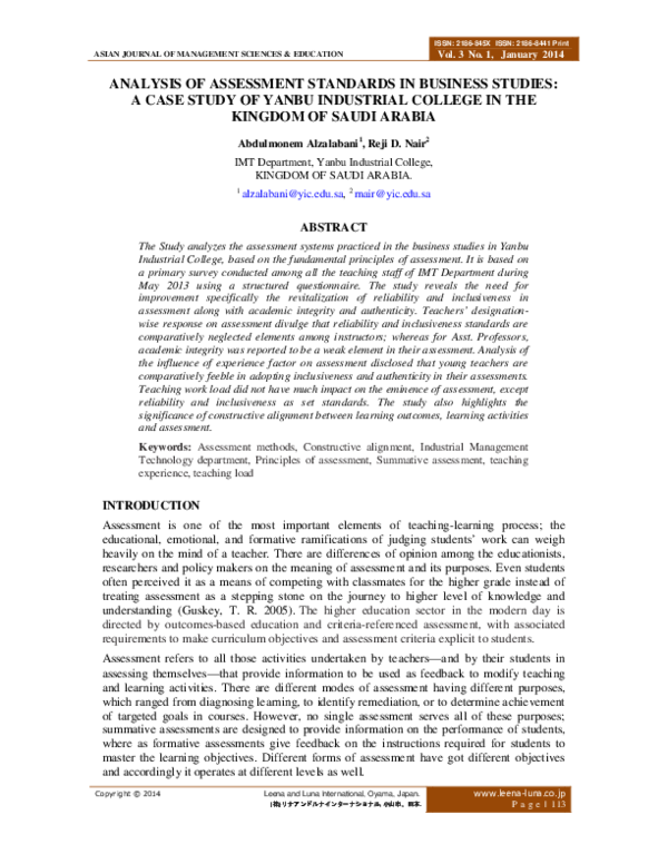 (PDF) Analysis of Assessment Standards in Business Studies: A Case ...