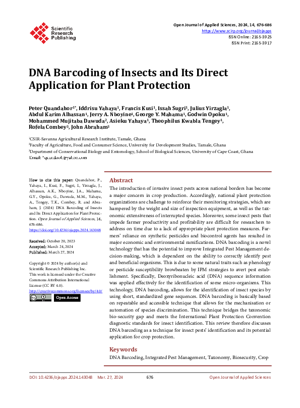 (PDF) DNA Barcoding of Insects and Its Direct Application for Plant ...