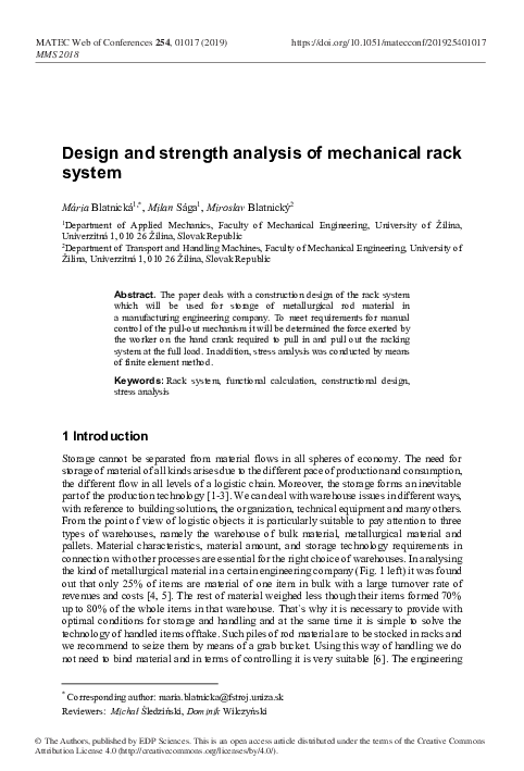 (PDF) Design and strength analysis of mechanical rack system