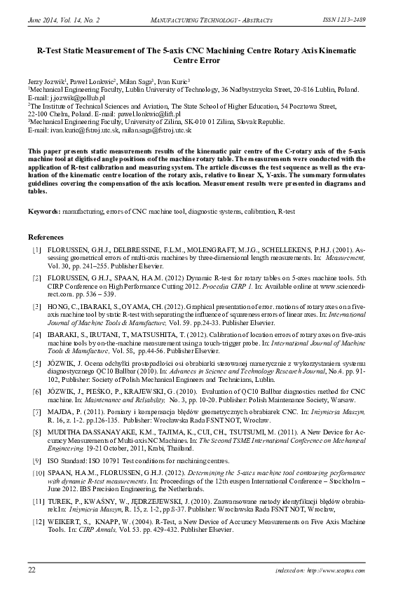 (PDF) R-Test Static Measurement of The 5-axis CNC Machining Centre ...