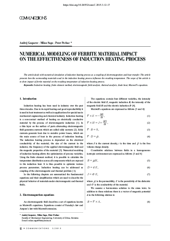 (PDF) Numerical Modeling of Ferrite Material Impact on the Effectiveness of Induction Heating ...