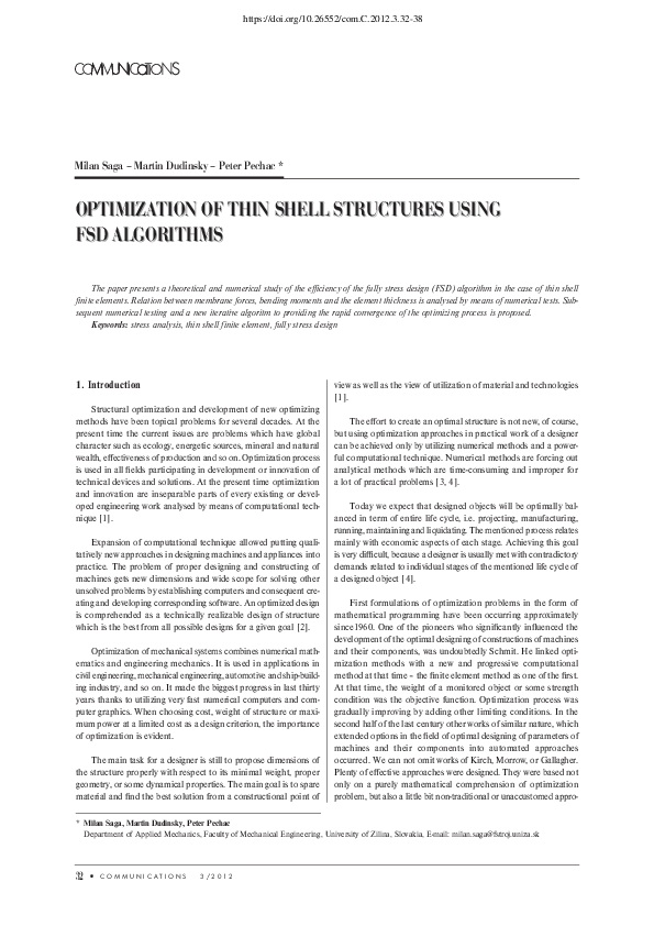 Pdf Optimization Of Thin Shell Structures Using Fsd Algorithms