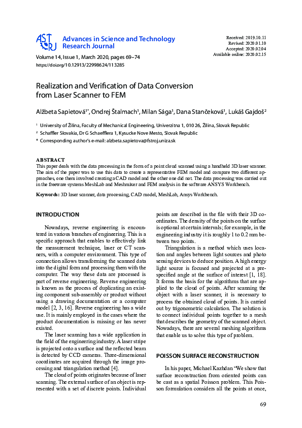(PDF) Realization and Verification of Data Conversion from Laser Scanner to FEM