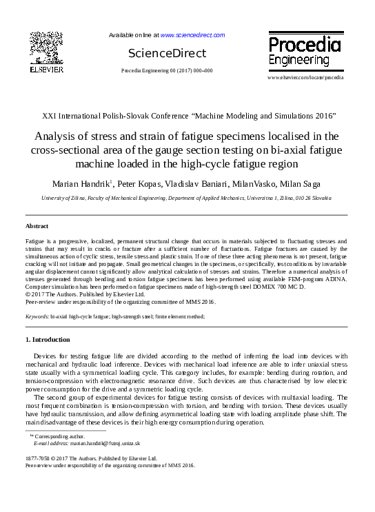 (PDF) Analysis of Stress and Strain of Fatigue Specimens Localised in ...