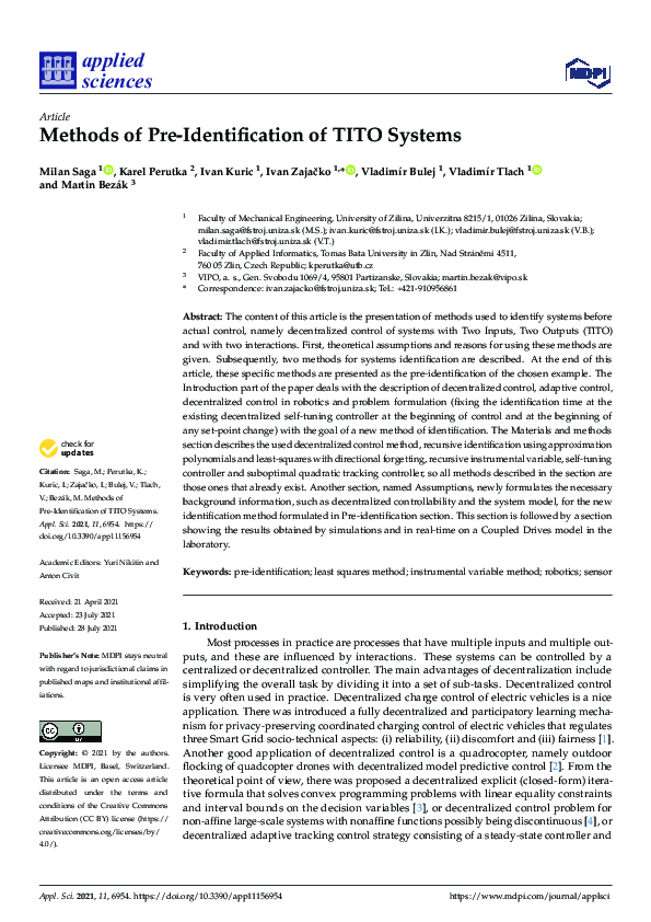 (PDF) Methods of Pre-Identification of TITO Systems