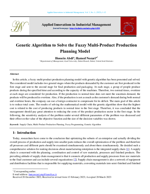 (PDF) Genetic Algorithm to Solve the Fuzzy Multi-Product Production Planning Model