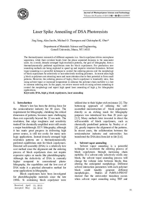 (PDF) Laser Spike Annealing of DSA Photoresists