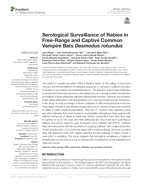 (PDF) Serological Surveillance of Rabies in Free-Range and Captive ...