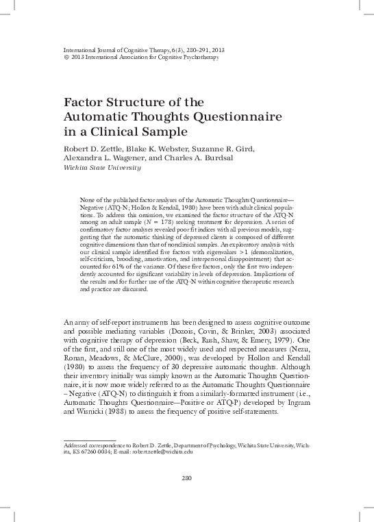 (PDF) Factor Structure of the Automatic Thoughts Questionnaire in a ...
