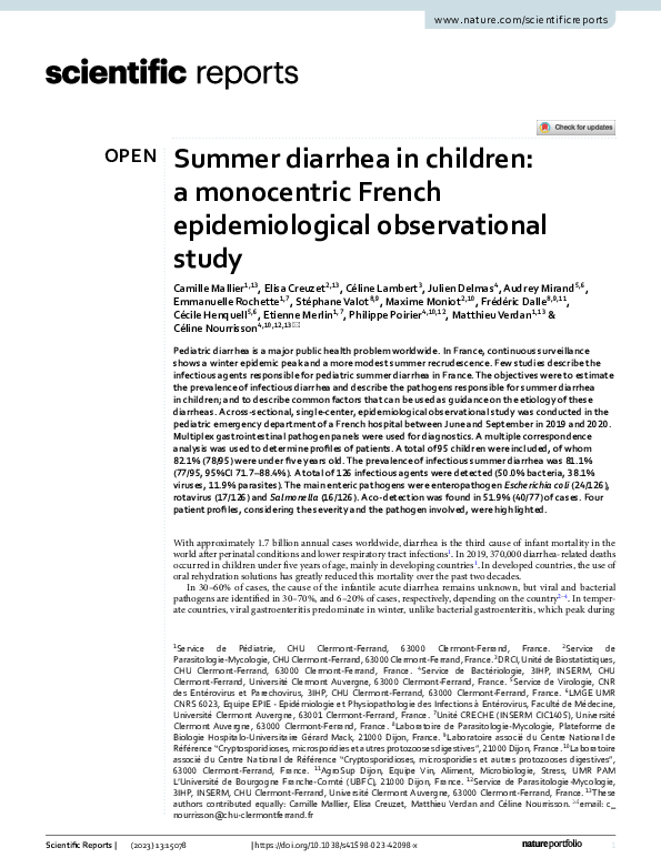 (PDF) Summer diarrhea in children: a monocentric French epidemiological ...