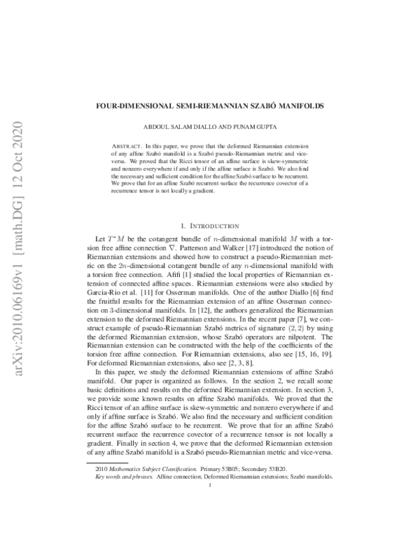 (PDF) Four-dimensional semi-Riemannian Szab\'o manifolds