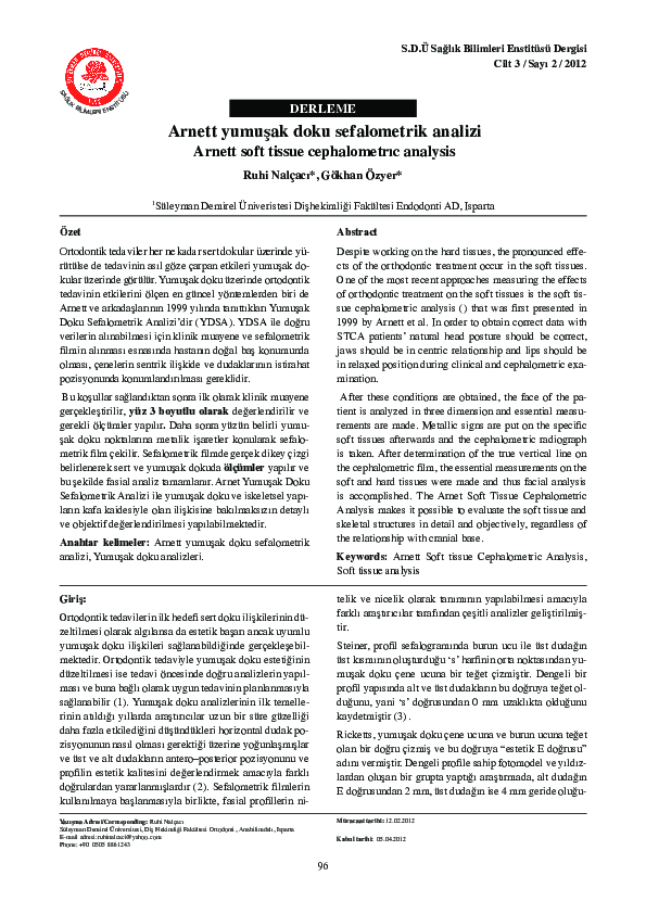 (PDF) Arnett Yumuşak Doku Sefalometrik Analizi
