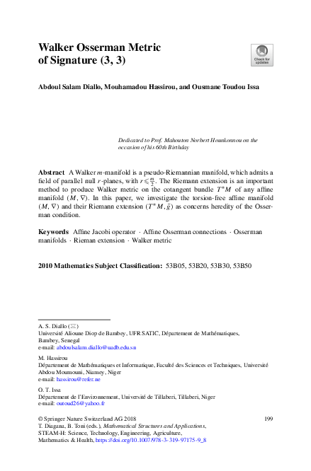 (PDF) Walker Osserman Metric of Signature (3, 3)