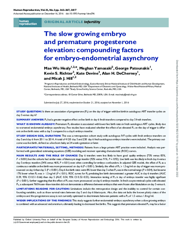 (PDF) The slow growing embryo and premature progesterone elevation ...