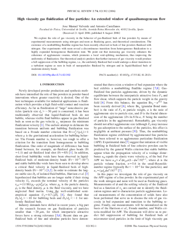 (PDF) High viscosity gas fluidization of fine particles: An extended ...