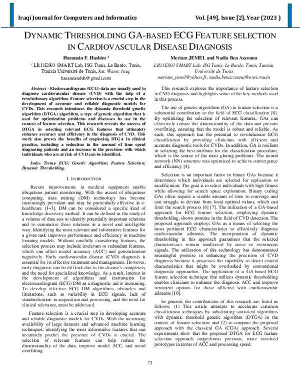 (PDF) Dynamic Thresholding Ga-Based Ecg Feature Selection in Cardiovascular Disease Diagnosis ...