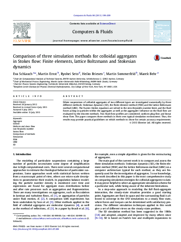 Pdf Comparison Of Three Simulation Methods For Colloidal Aggregates In Stokes Flow Finite